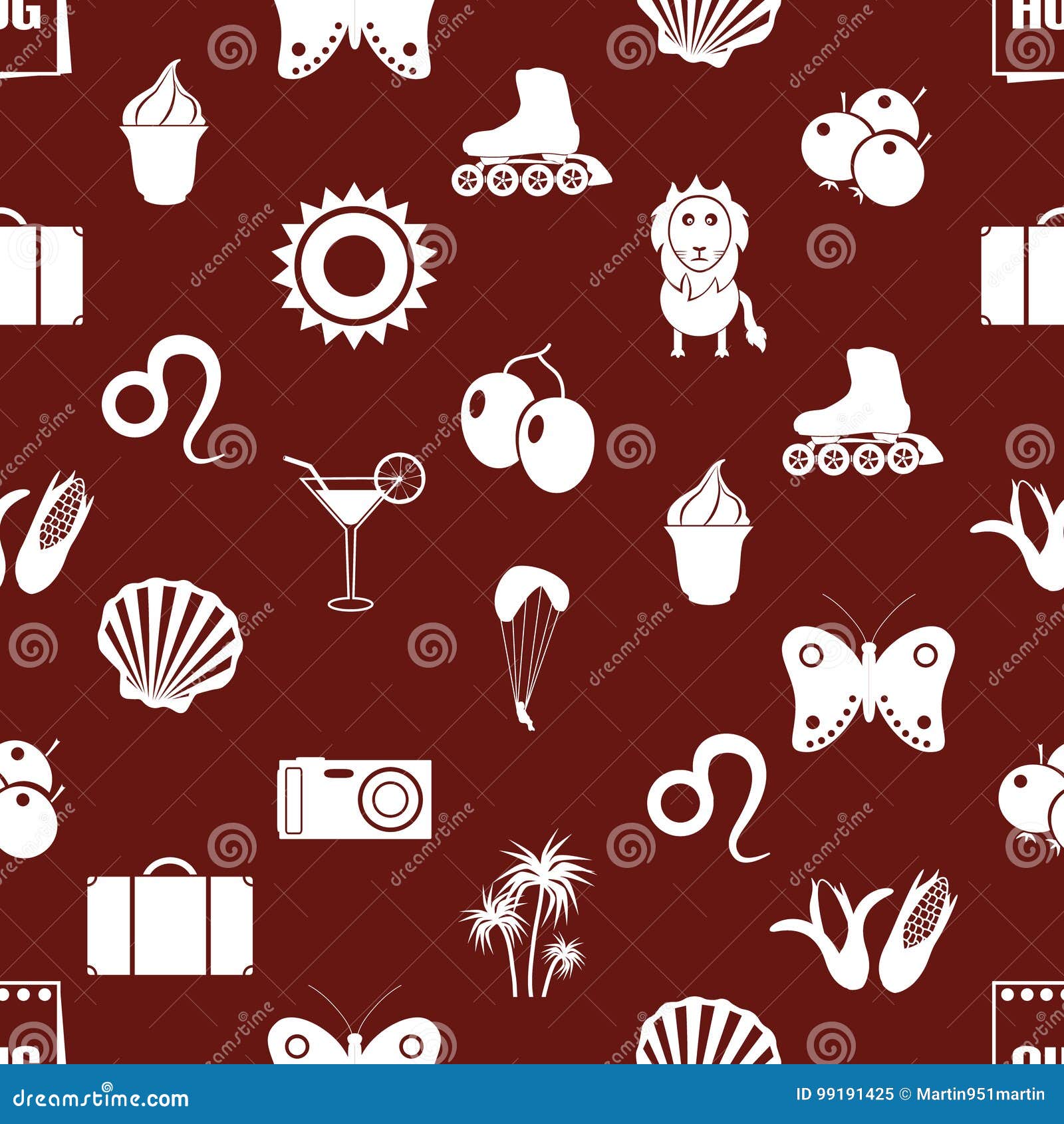 August Month Theme Set of Simple Icons Seamless Red Pattern Eps10 Stock ...