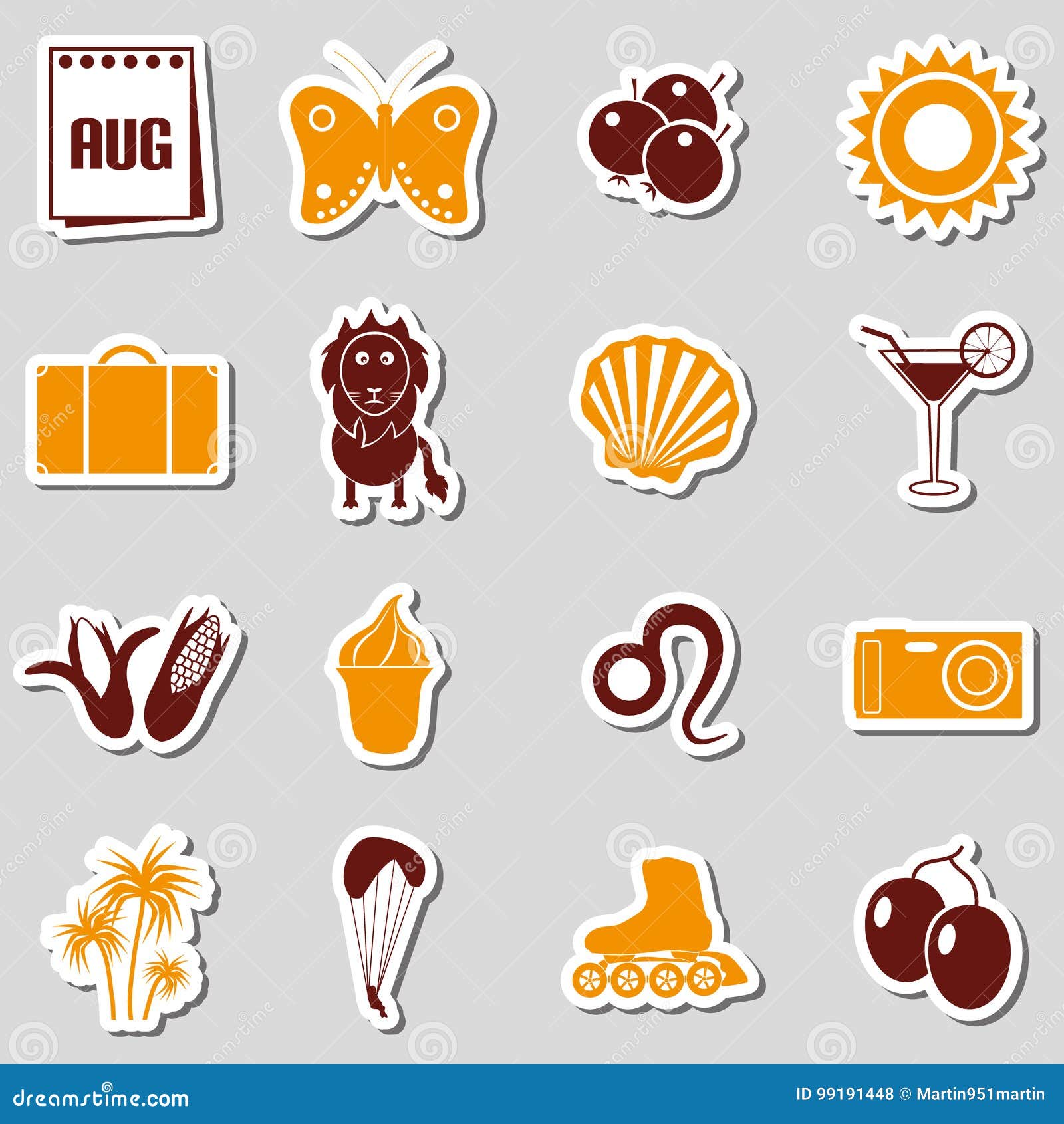 August Month Theme Set of Simple Stickers Stock Vector - Illustration ...