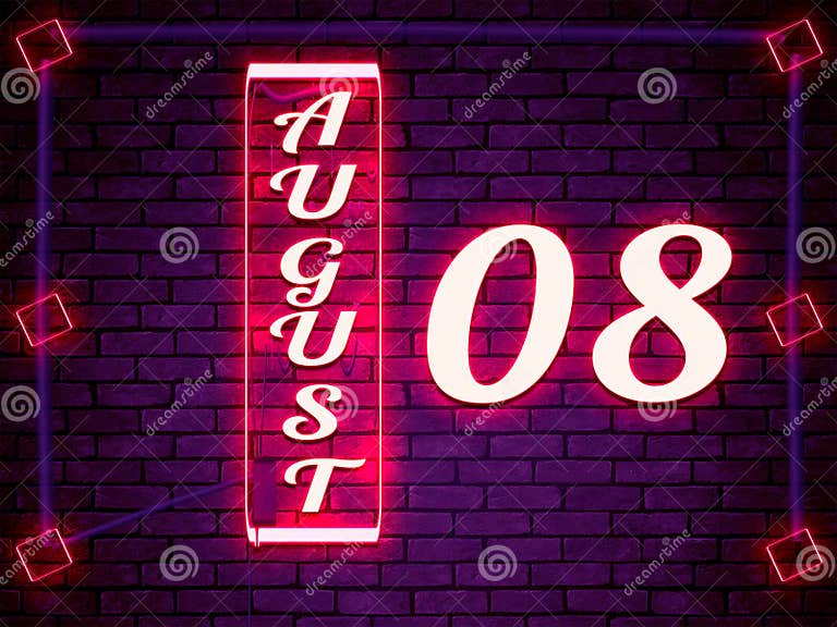 08 August, Monthly Calendar on Bricks Background Stock Image - Image of ...