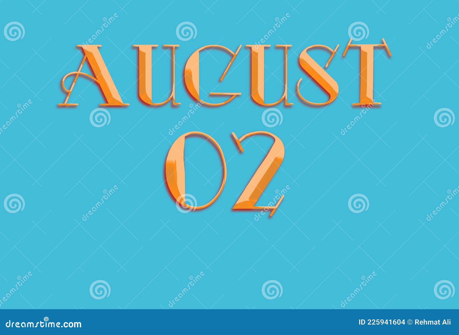 02 August, Monthly Calendar. Text Effect on Cyan Background Stock ...