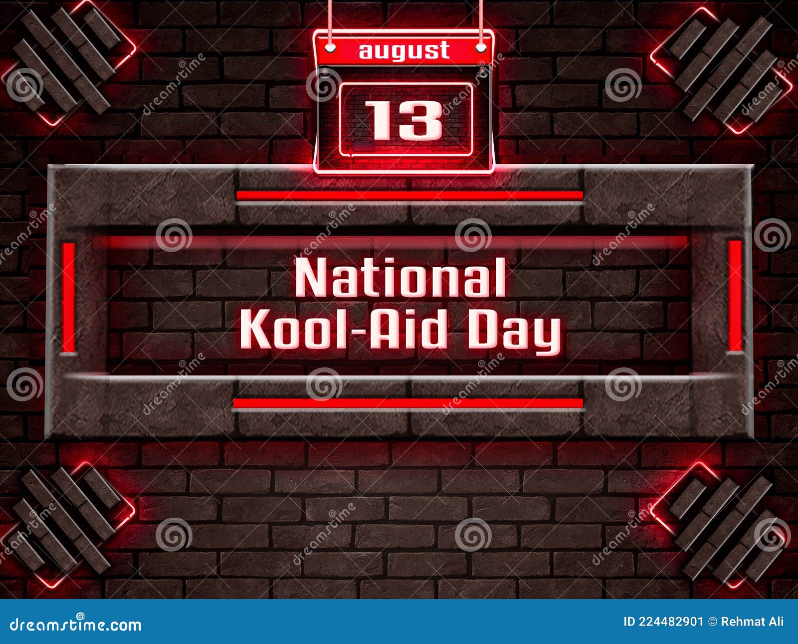 13 August, National Kool-Aid Day, Neon Text Effect on Bricks Background ...