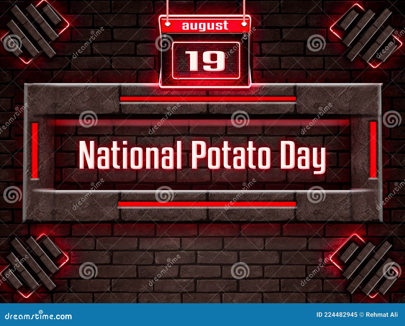 19 August, National Potato Day, Neon Text Effect on Bricks Background ...