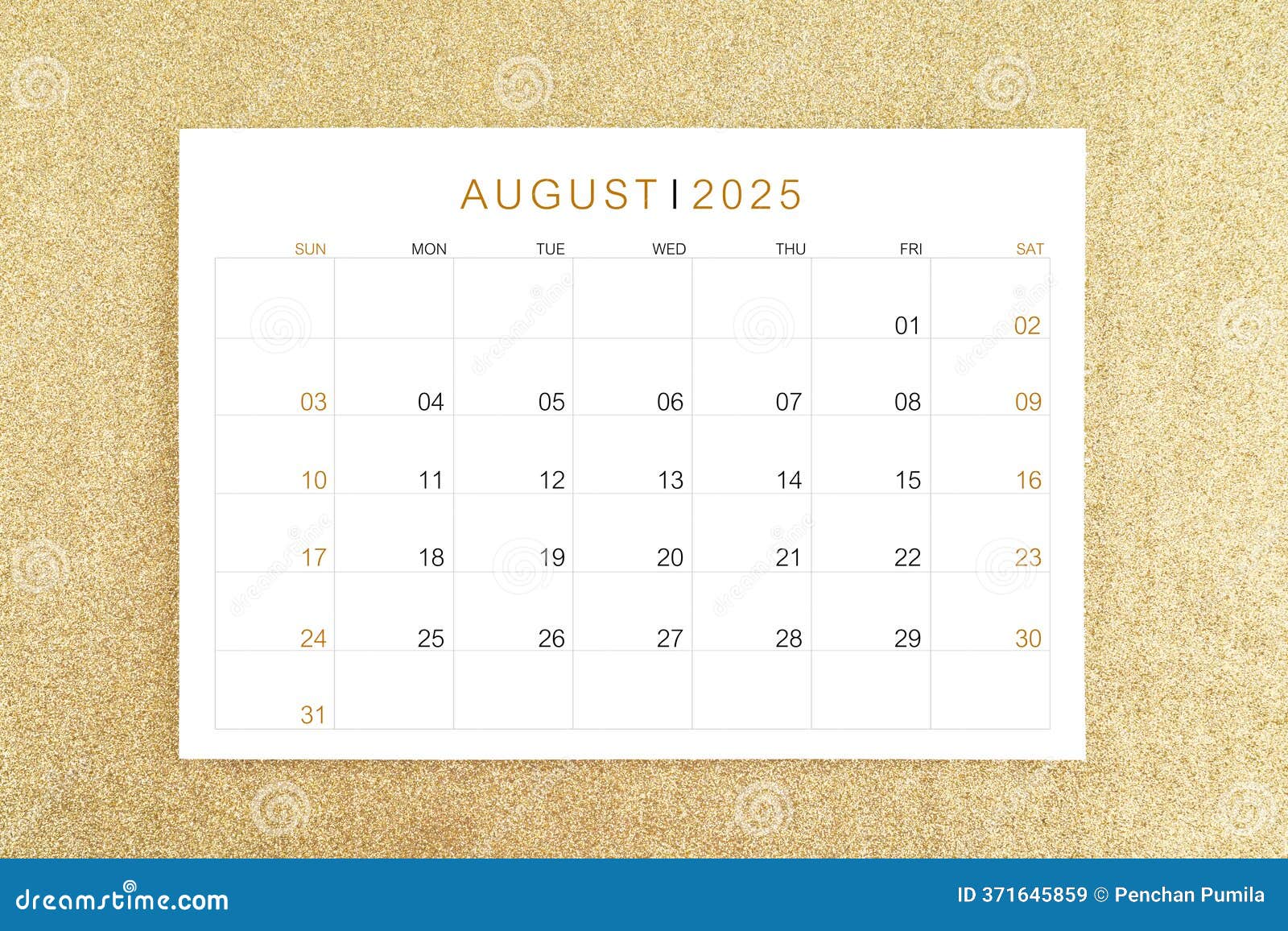 A August 2025 Calendar Template On White Paper Background Royalty-Free ...
