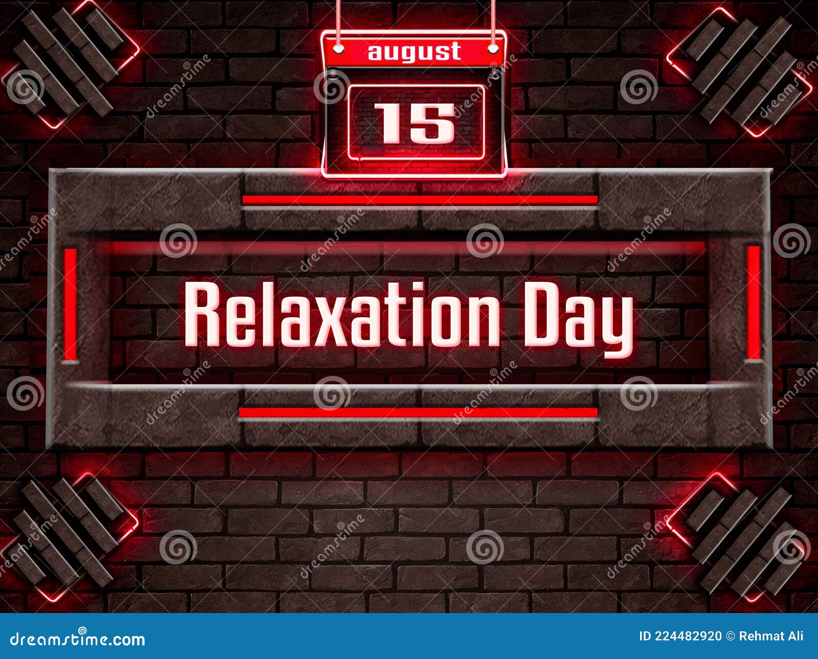 15 August, Relaxation Day, Neon Text Effect on Bricks Background Stock ...