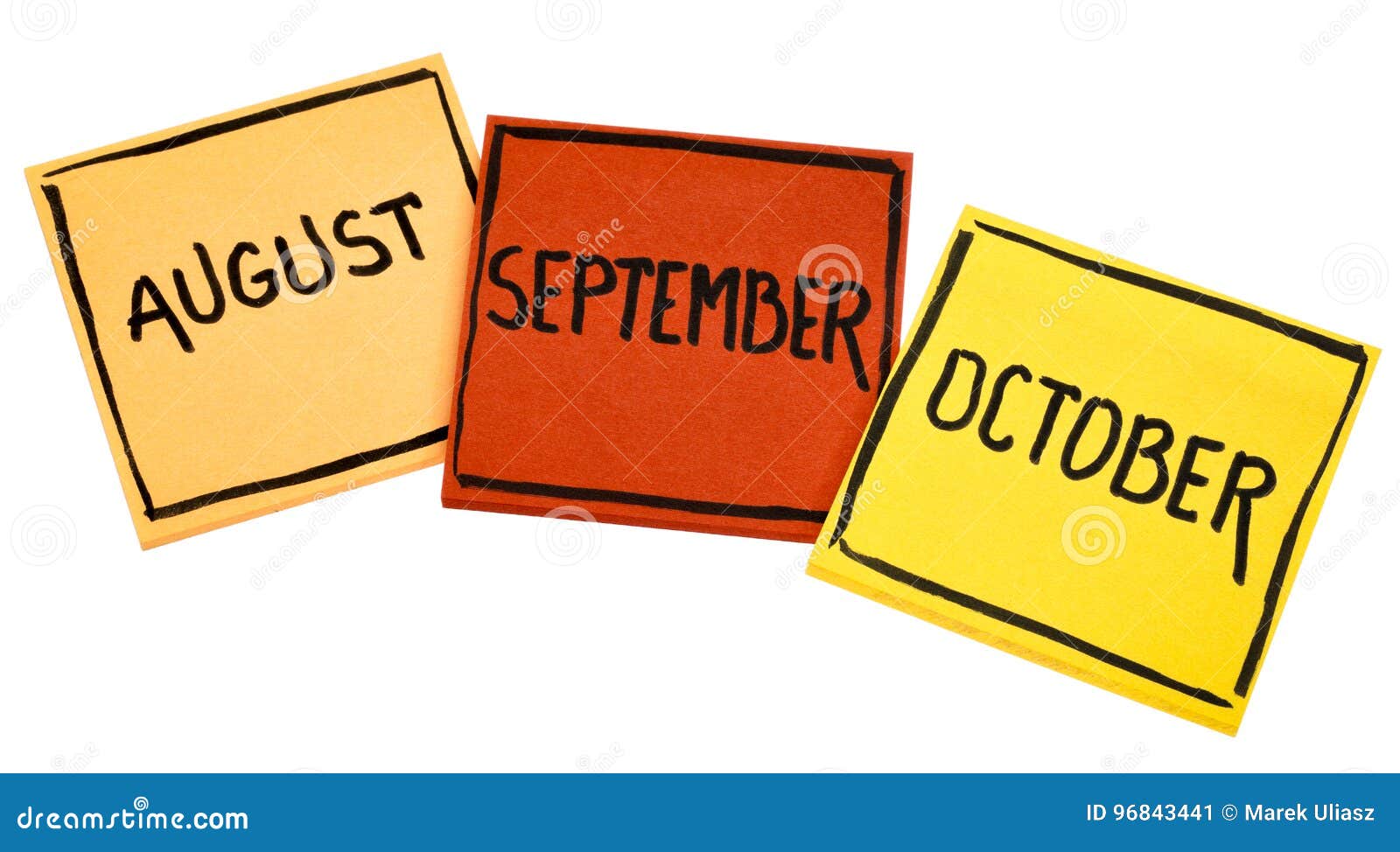 August, September and October on Sticky Notes Stock Image - Image of ...