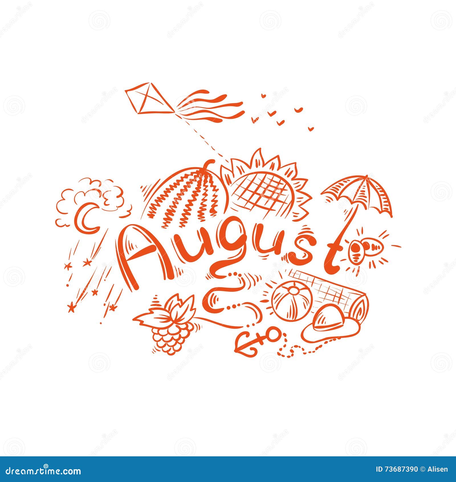 August - Summer Handwritten Lettering Stock Vector - Illustration of ...