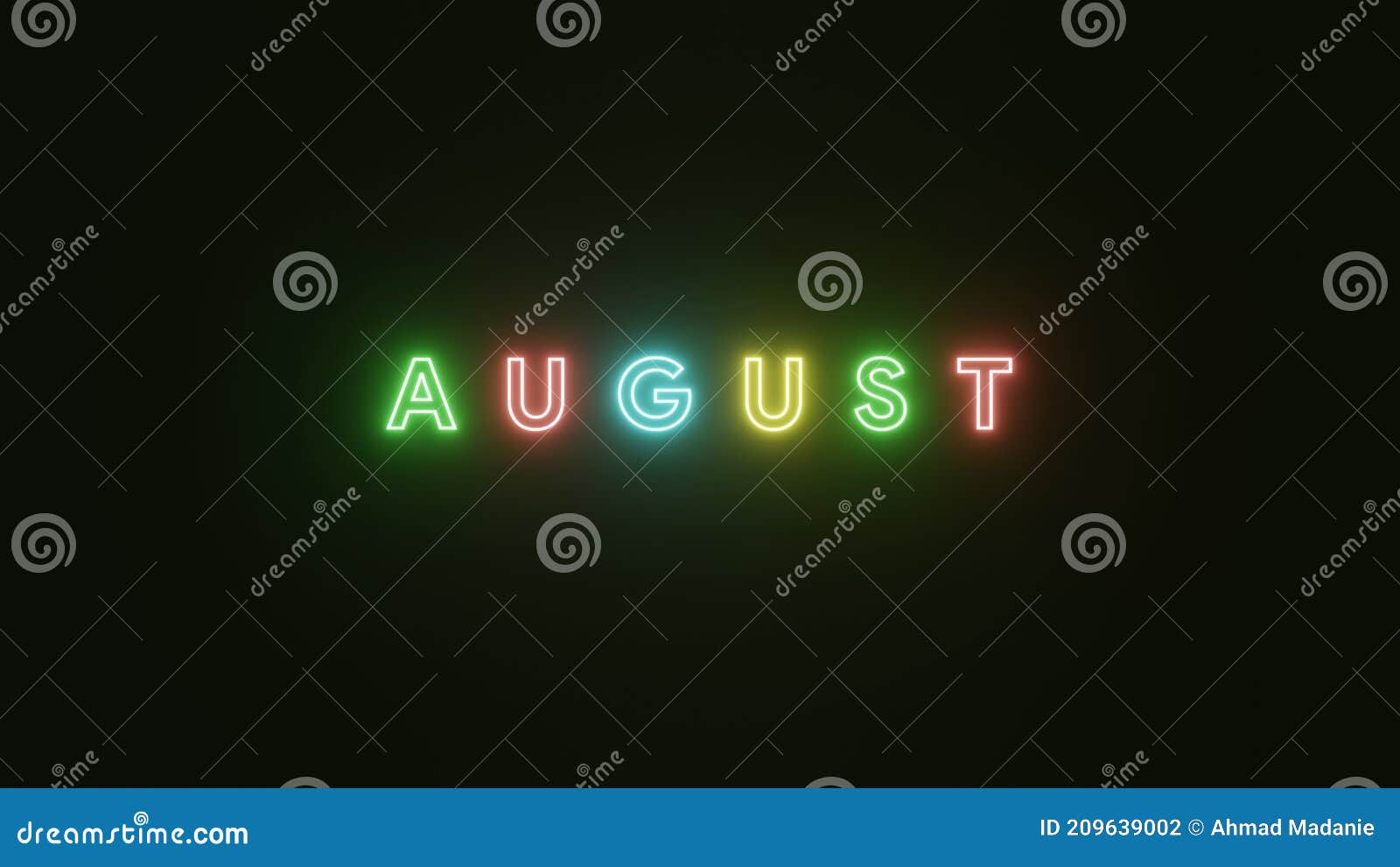 August Text Neon Light Colorful on Black Background . 3d Illustration ...