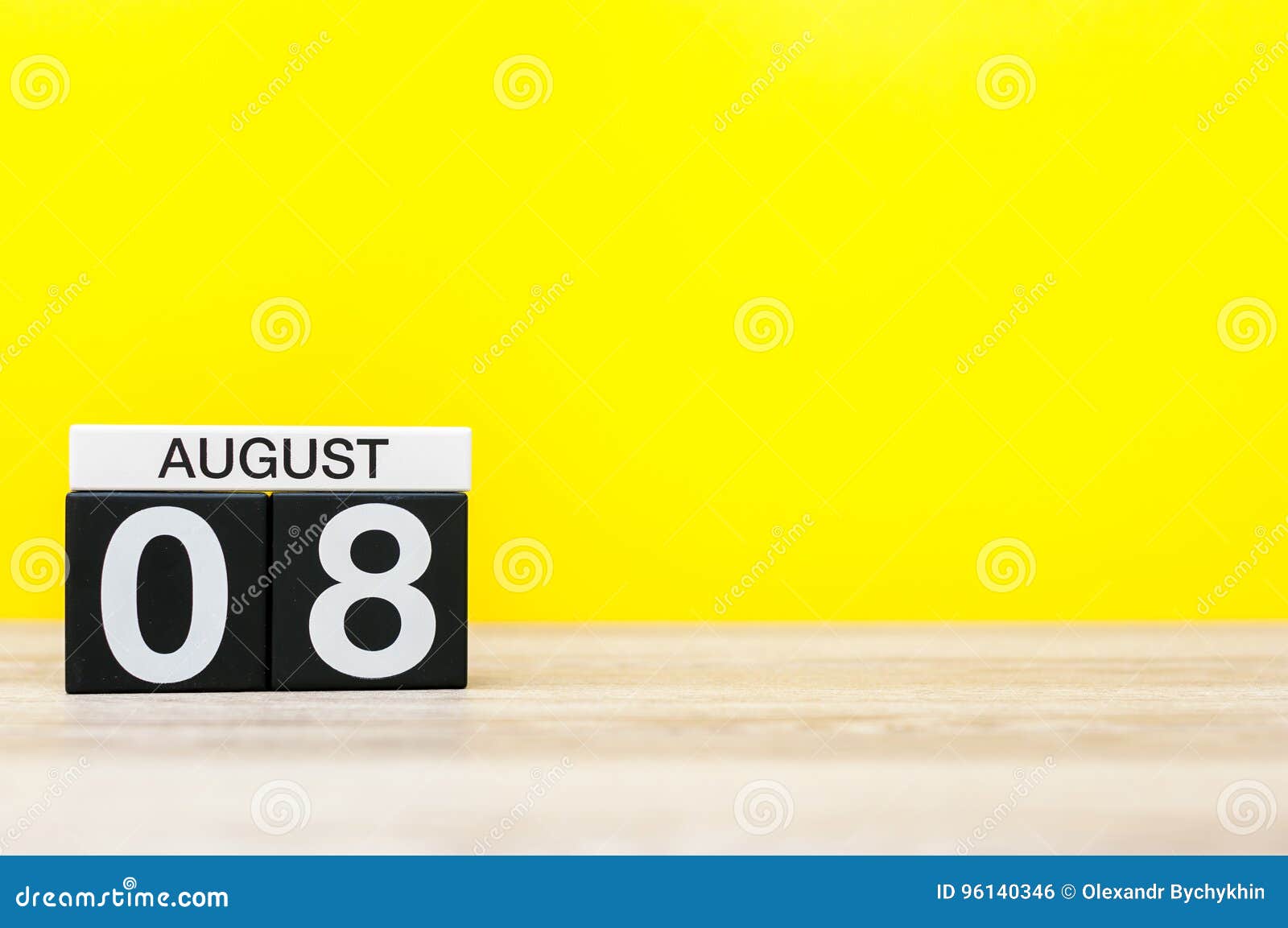 August 8th. Image of August 8, Calendar on Yellow Background with Empty ...