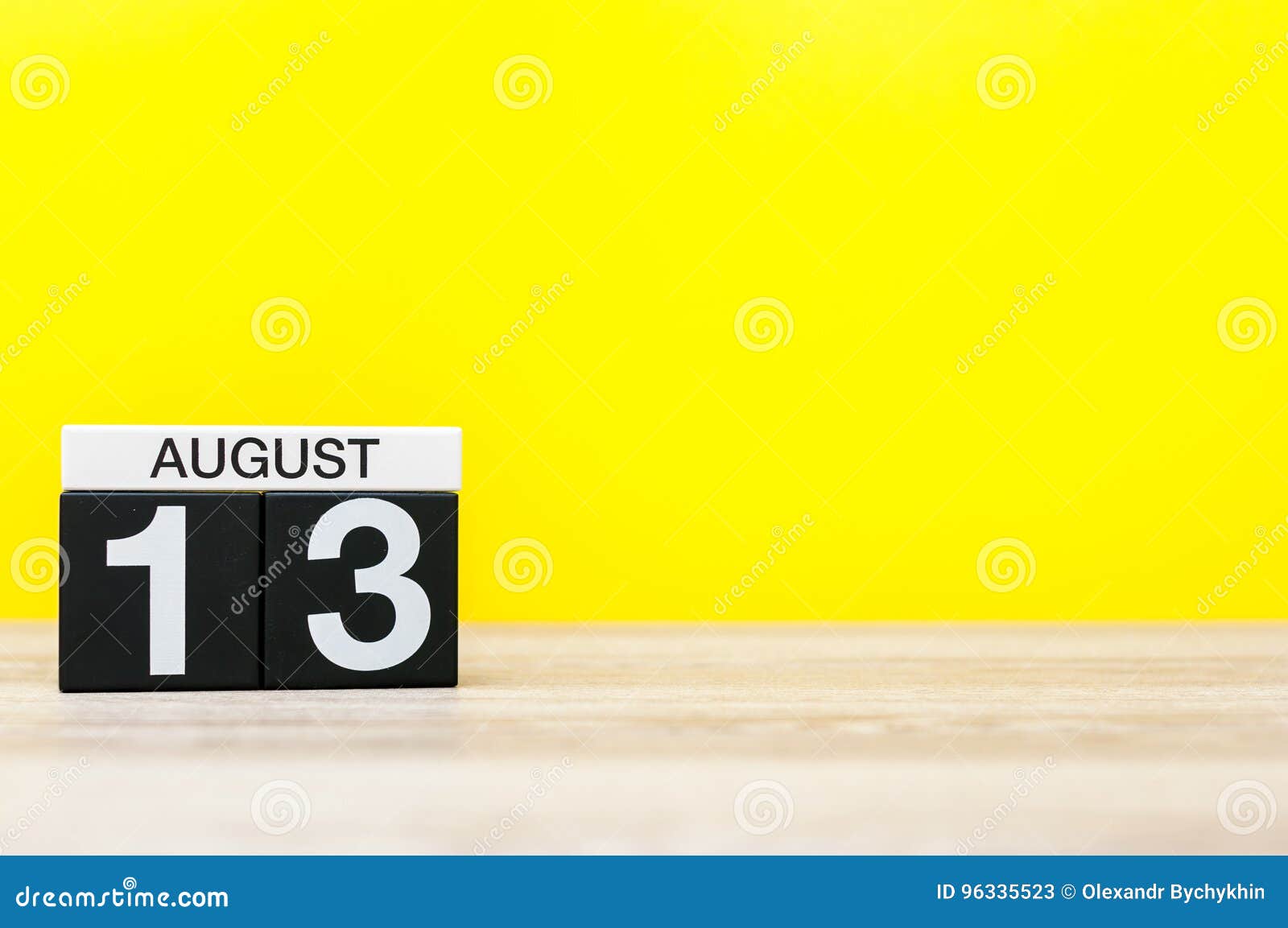 August 13th. Image of August 13, Calendar on Yellow Background with ...