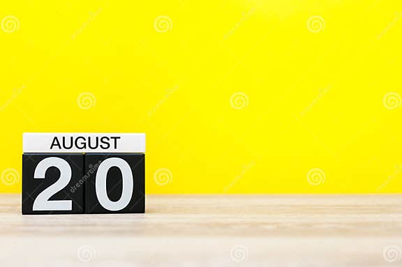 August 20th. Image of August 20, Calendar on Yellow Background with ...