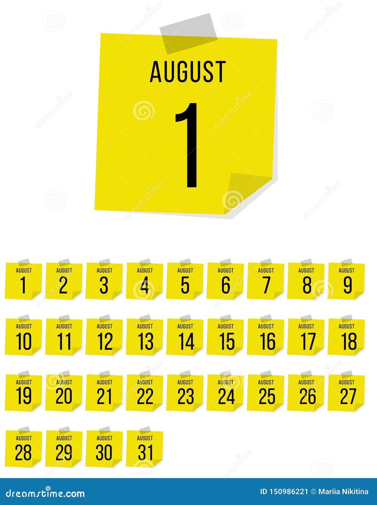August. Vector Flat daily Calendar Set. Icon Stock Vector ...