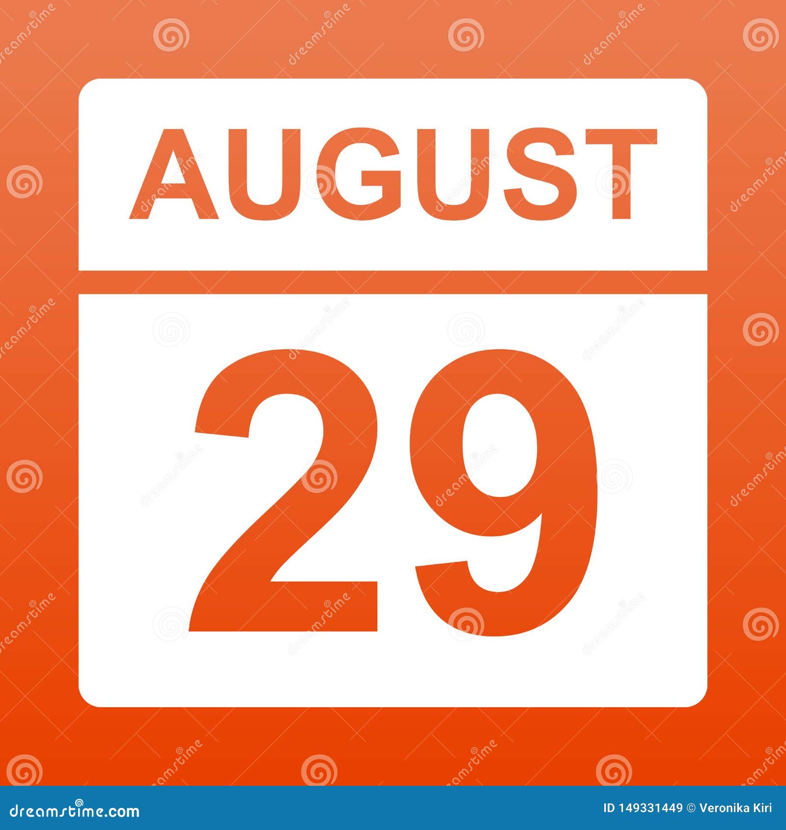 August 29. White Calendar on a Colored Background. Day on the Calendar ...