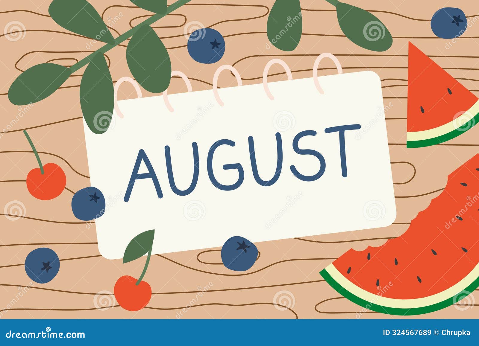 August Written in a Spiral Notebook Summer Vacation Concept Stock ...