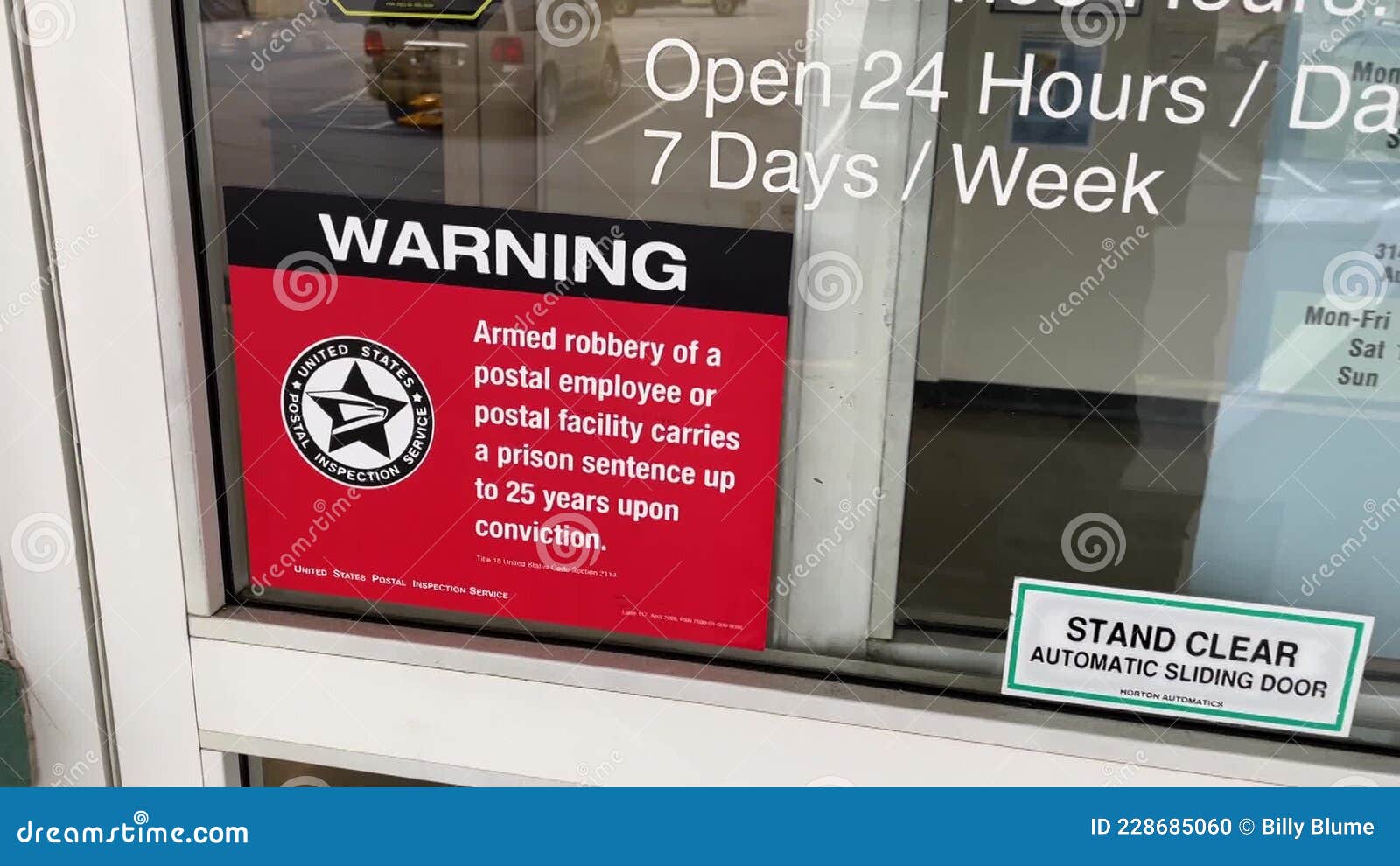 Armed Robbery Warning Sign on the Post Office Doors Stock Footage ...