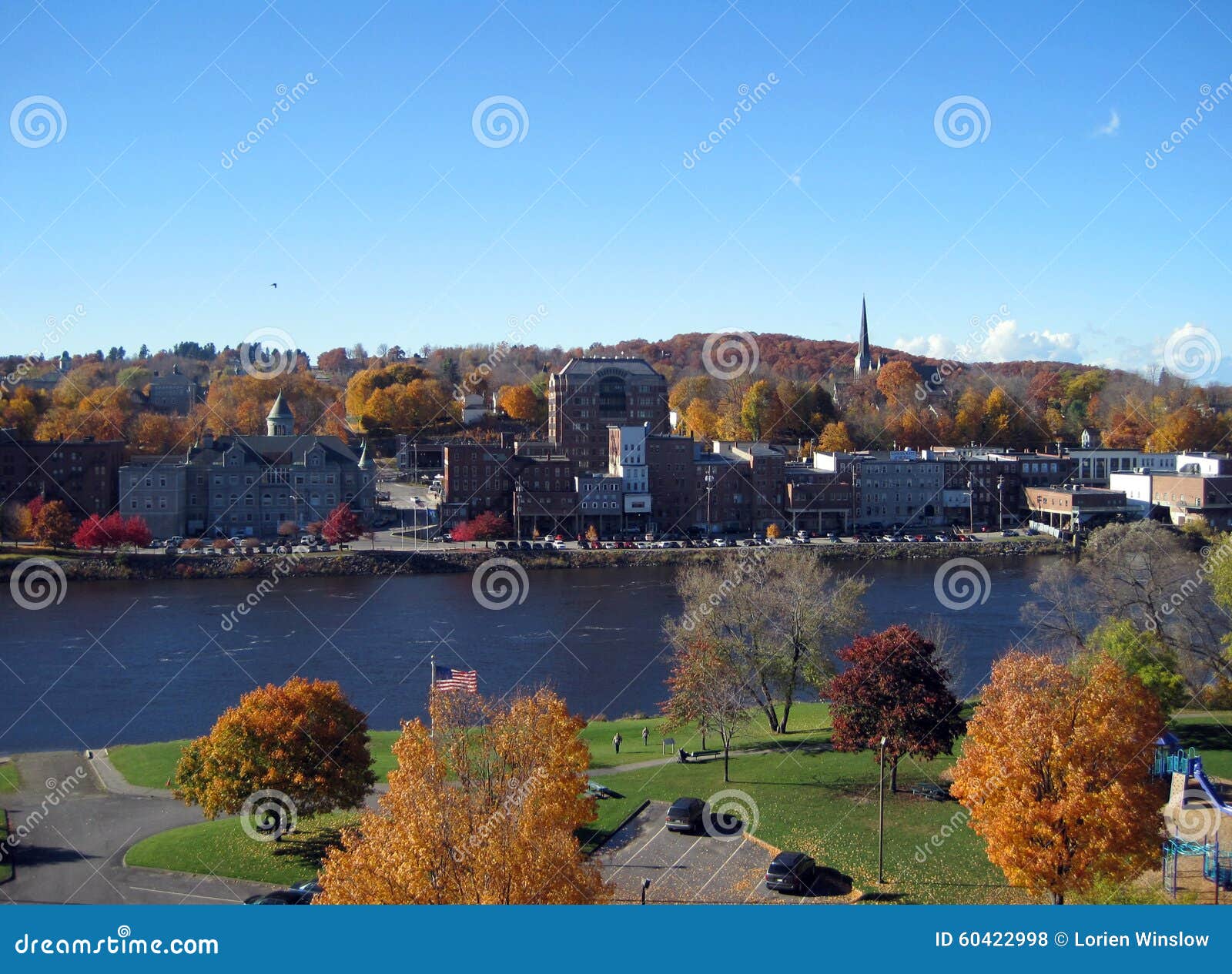 Augusta ME Waterfront in Autumn Stock Photo - Image of river, foliage ...