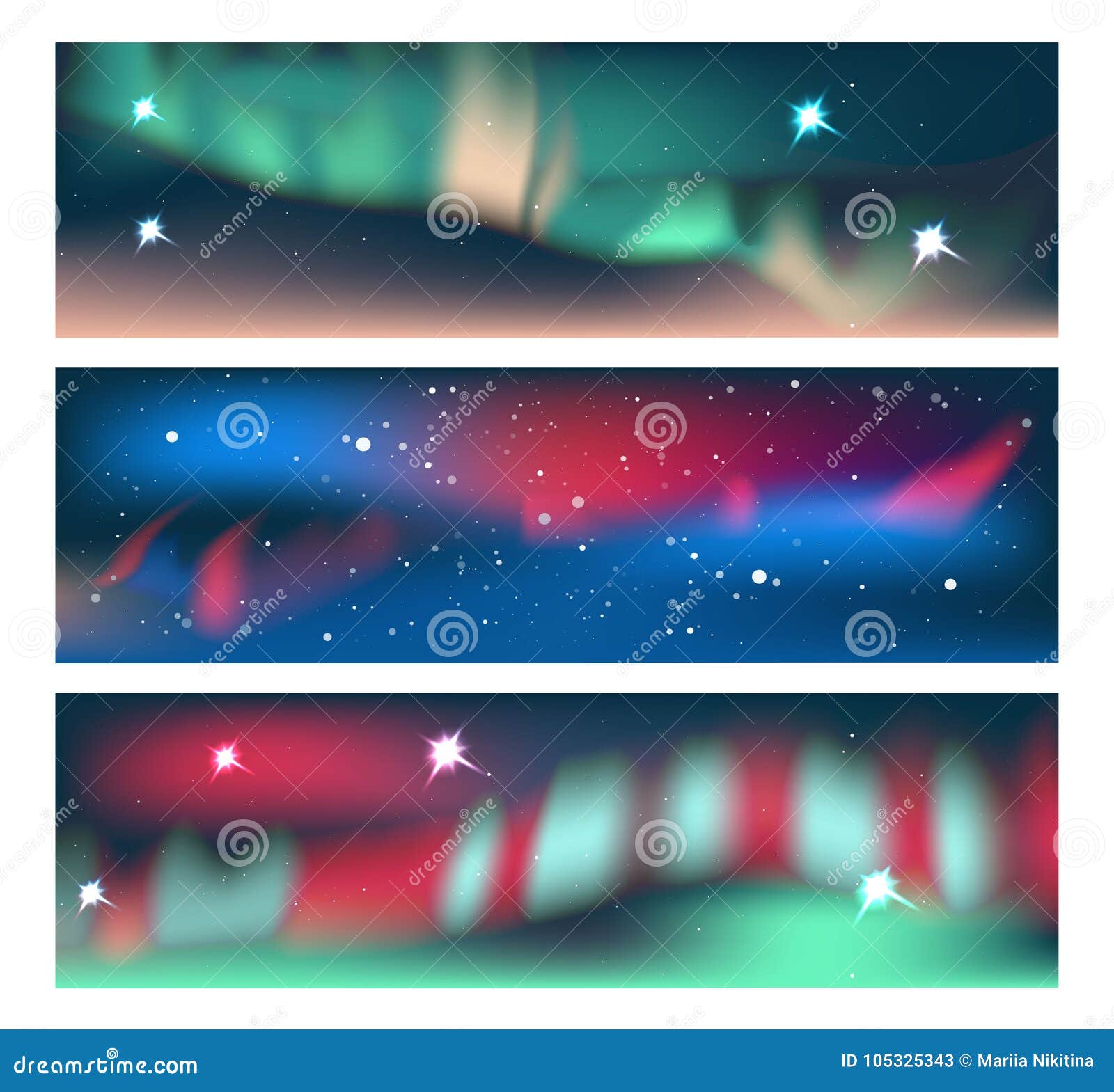 Aurora Banners Set. Illustration Stock Vector - Illustration of dark ...