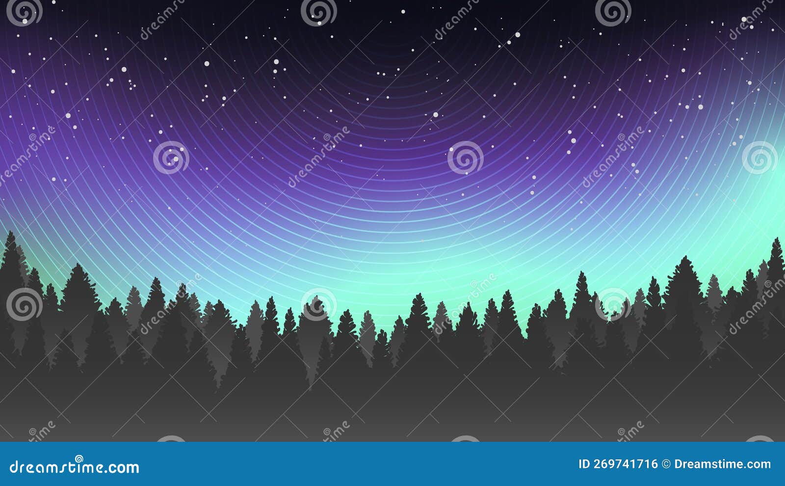 Aurora Boreal and North Forest Landscape. Stock Illustration ...