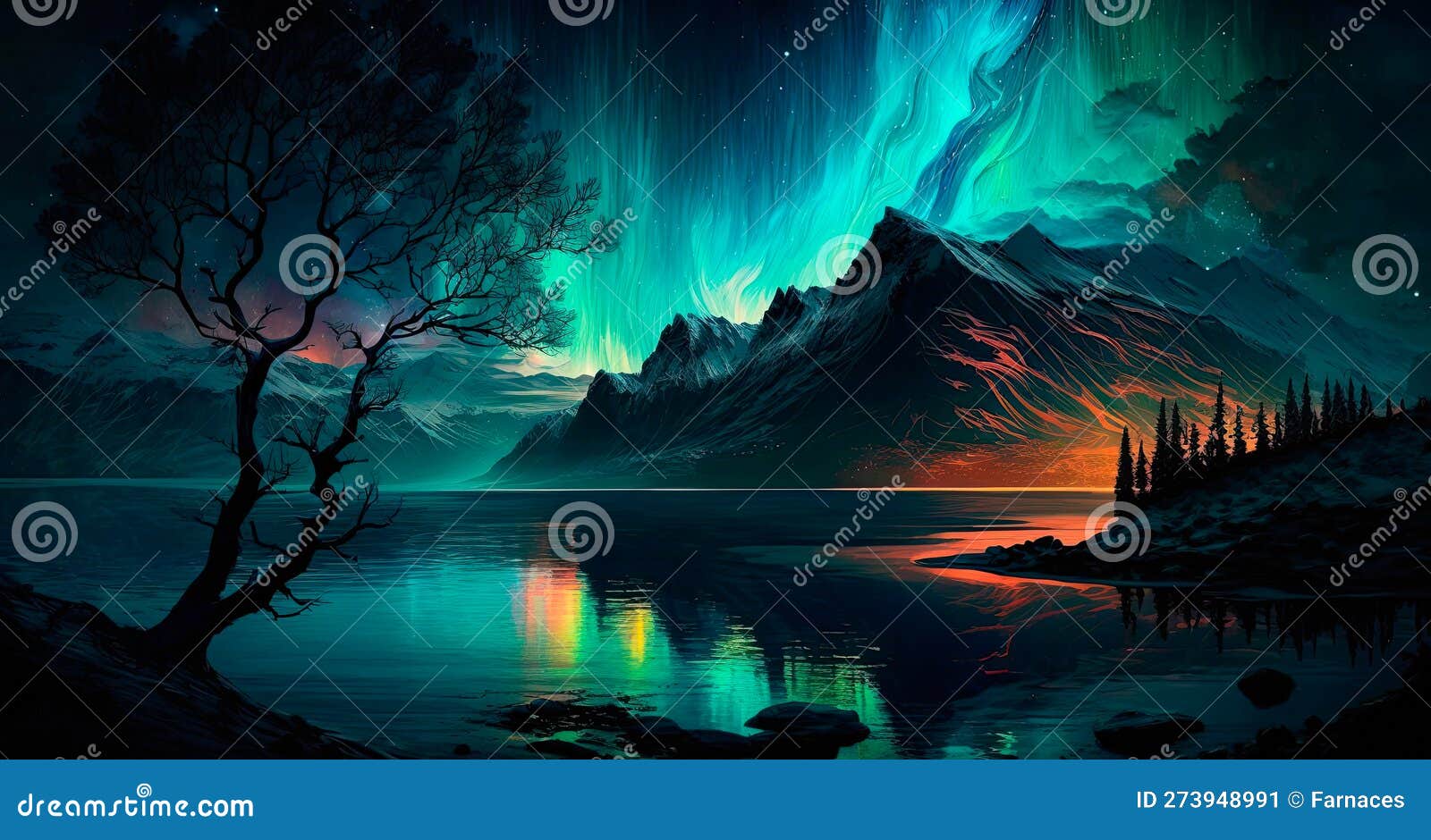Aurora borealis landscape stock illustration. Illustration of phenomenon - 273948991