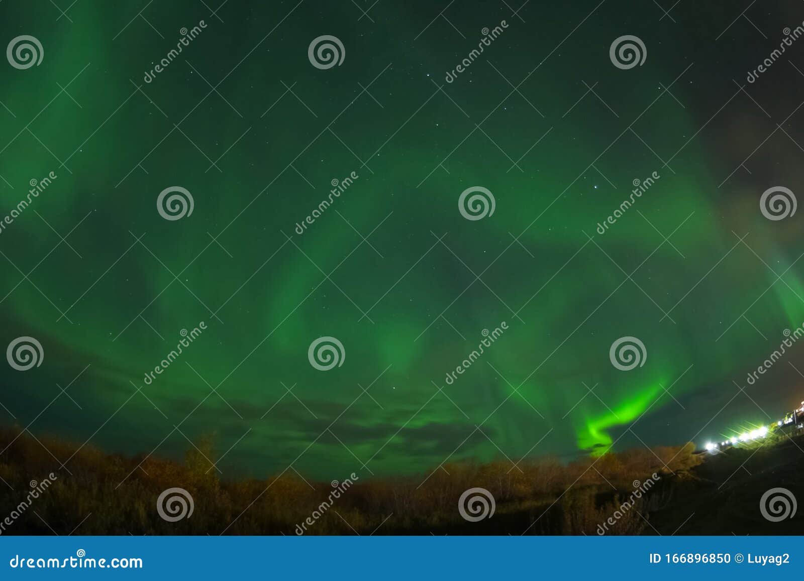 Aurora Borealis in Night Northern Sky. Ionization of Air Particles in ...