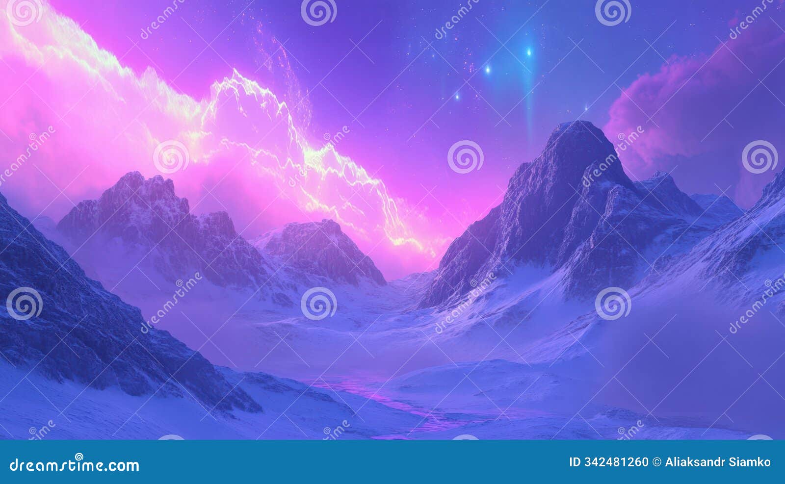 Aurora Light Show Over a Blue Purple Sky Background Stock Illustration ...