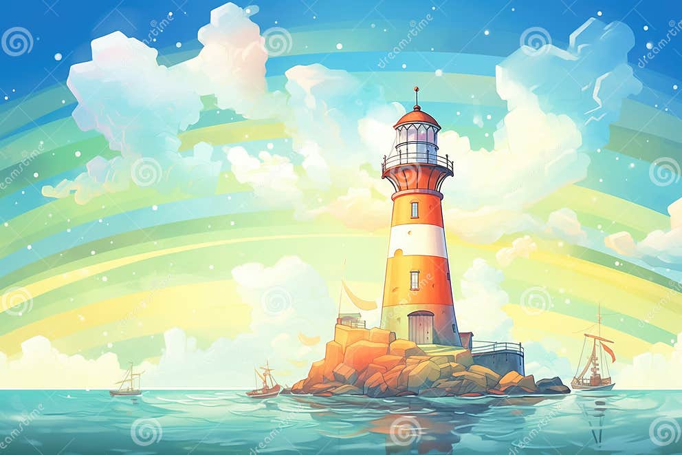 Aurora Lights Dancing Above an Isolated Lighthouse Stock Illustration ...