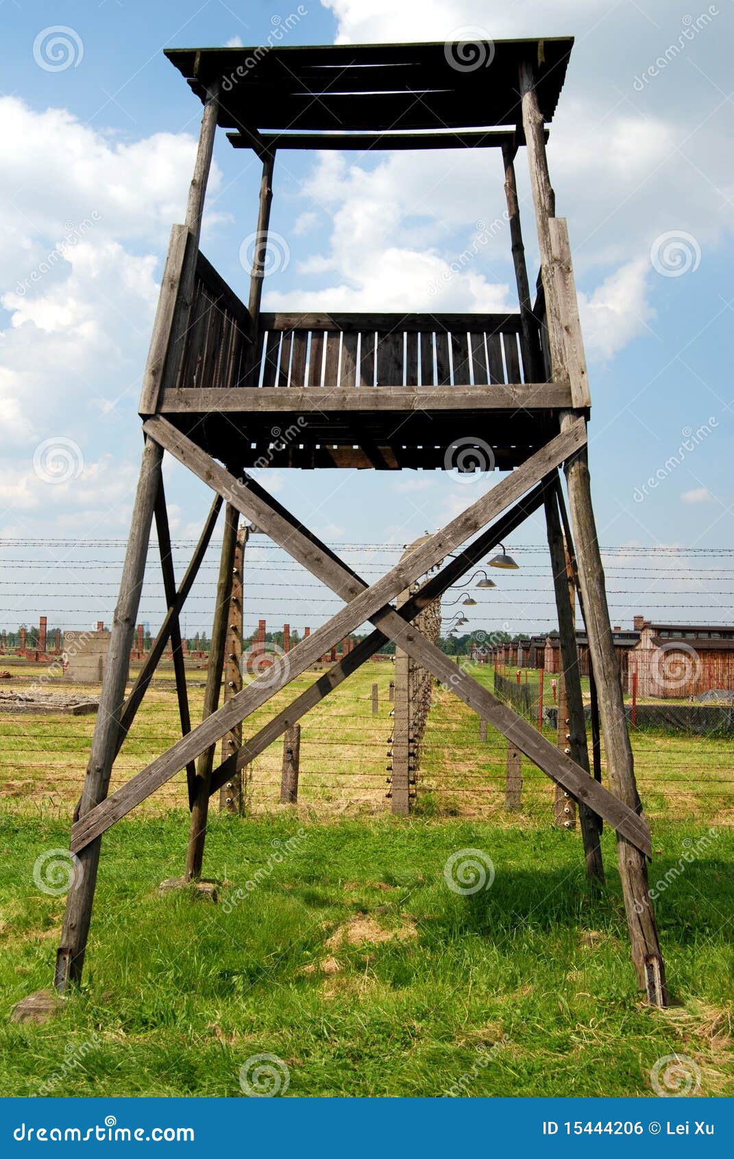 Nazi Watch Tower By Barbed Wire Fencing At The Auschwitz Concentration ...