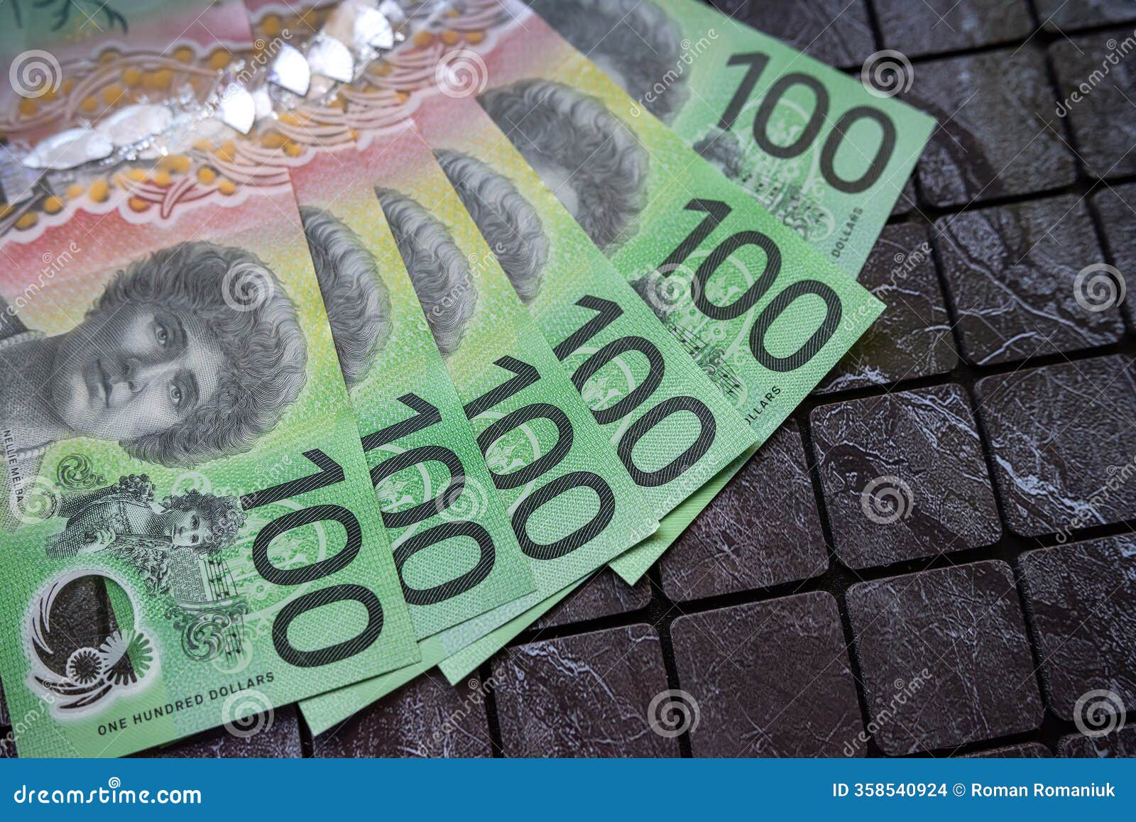 Aussie 100 New Australian Dollar Money Banknotes on Black Background ...