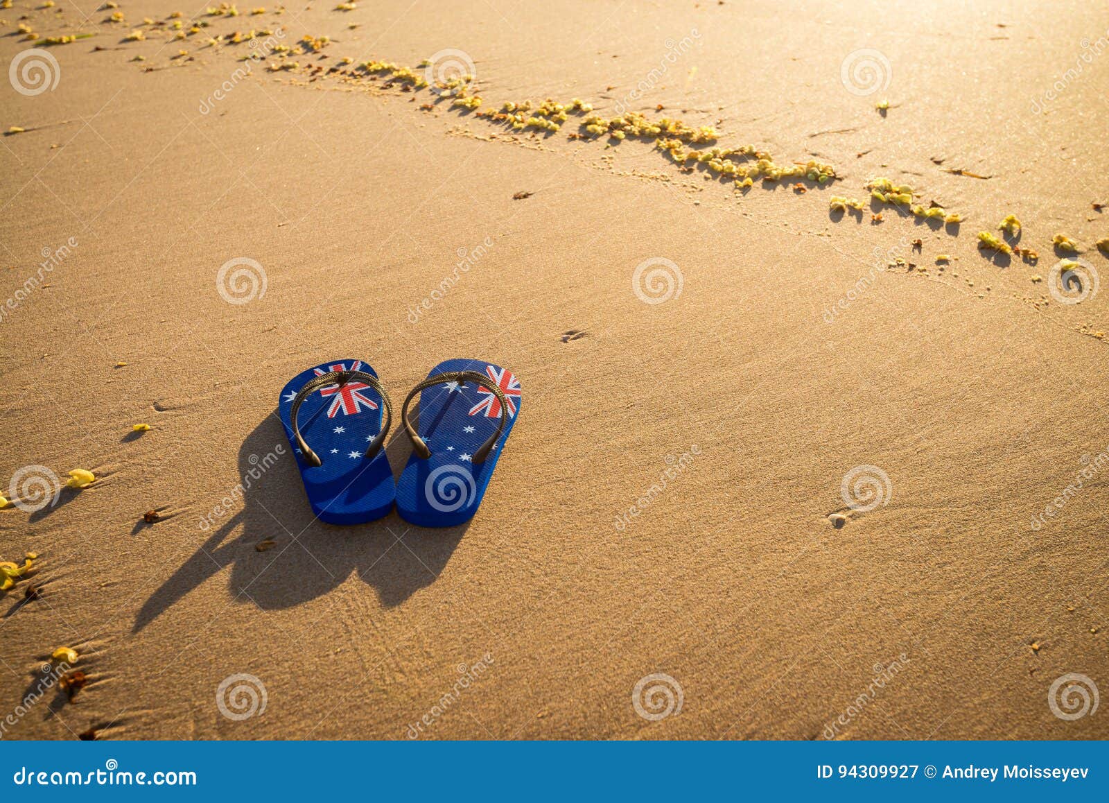 Aussie Thongs on the Beach at Sunset Stock Image - Image of holiday ...