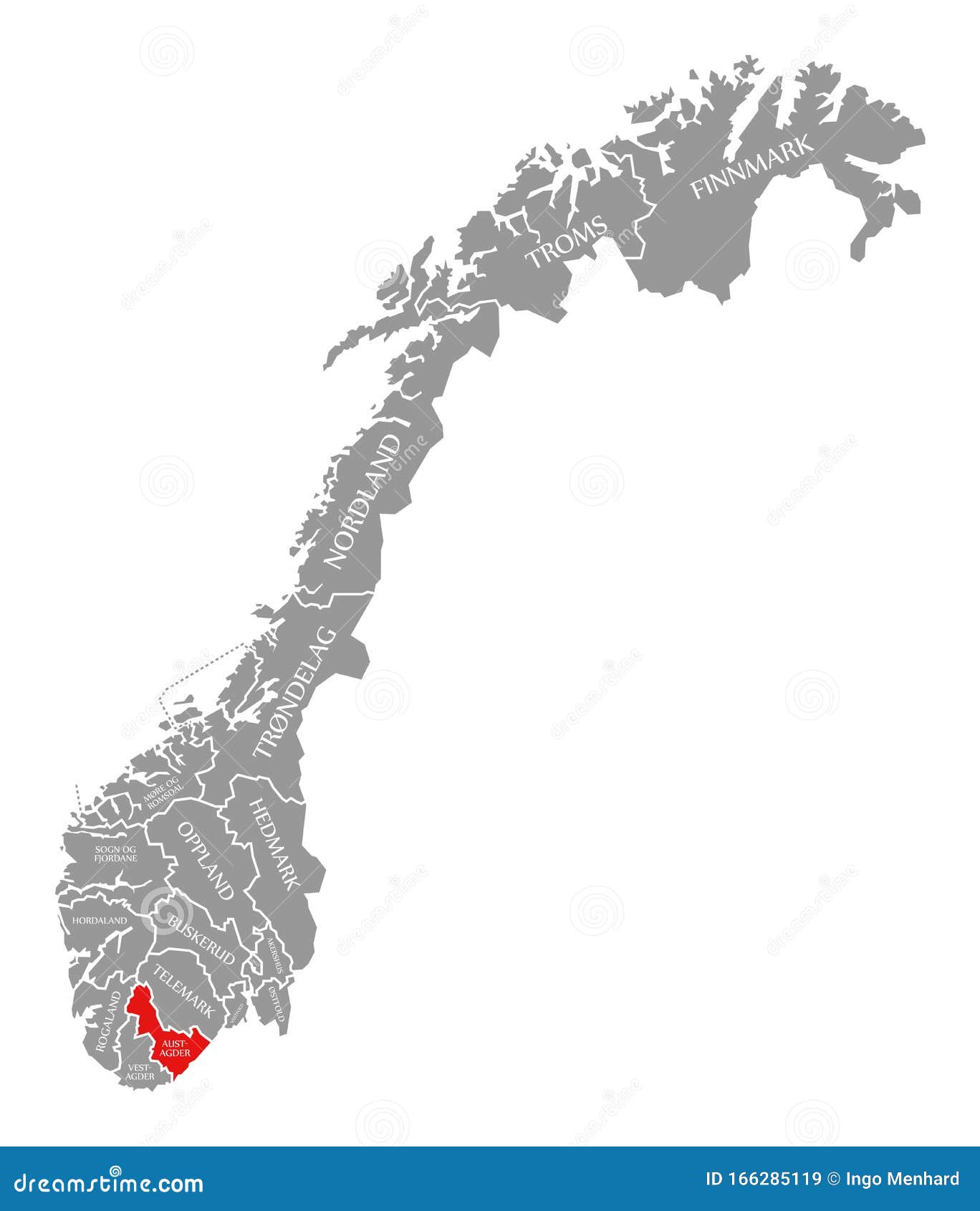 Aust Agder Red Highlighted in Map of Norway Stock Illustration ...