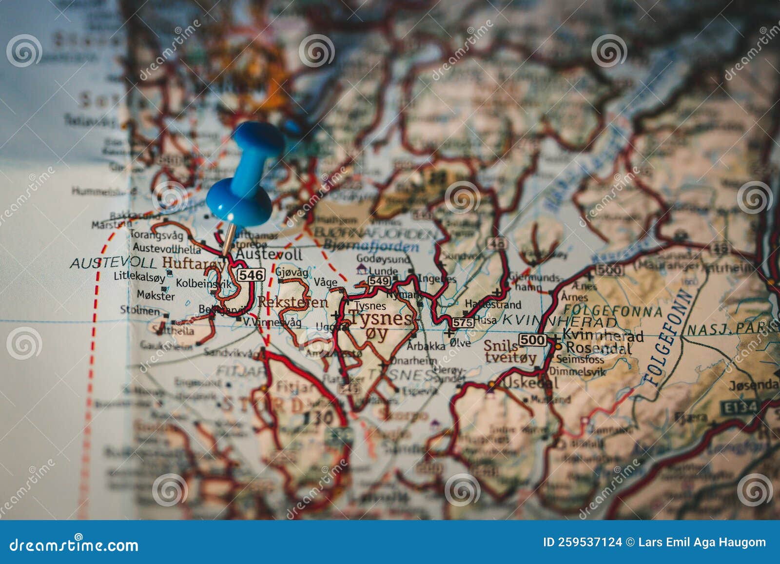 Austevoll, Norway, Blue Pinhead on Map Stock Photo - Image of icons ...