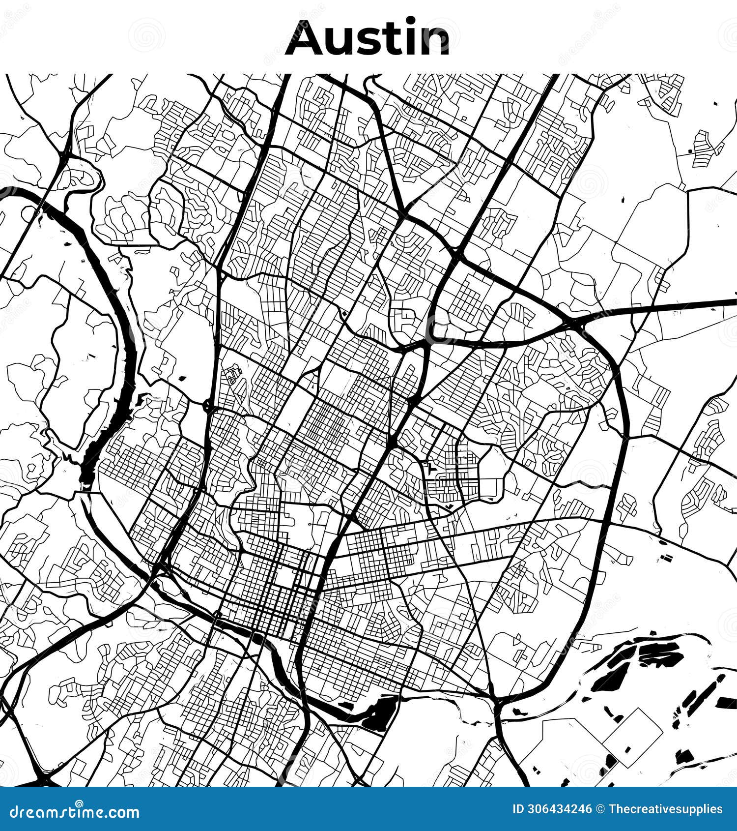 Austin City Map, Cartography Map, Street Layout Map Stock Illustration ...