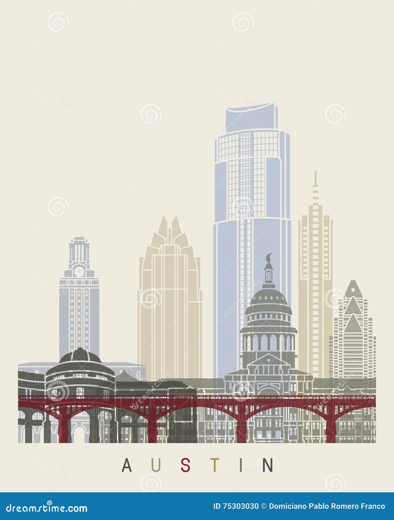 Austin skyline poster stock vector. Illustration of cityscape - 75303030