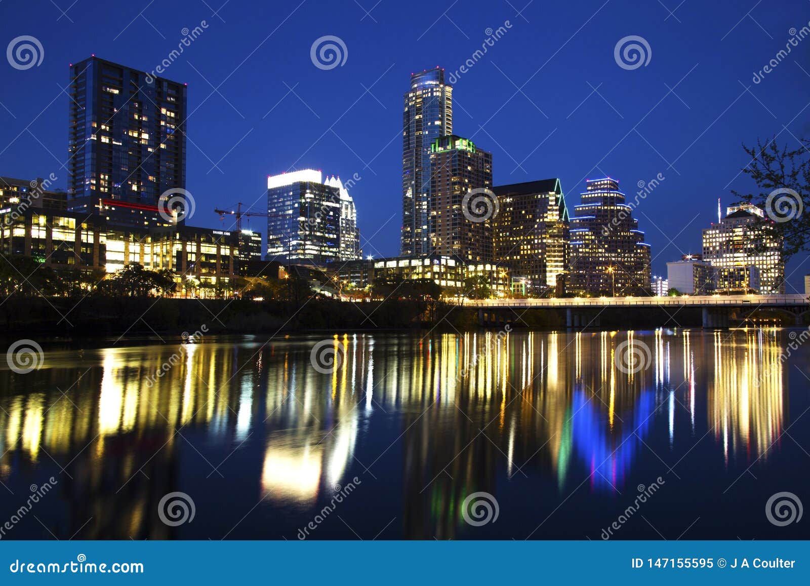 Austin Skyline Reflected in the River, Austin, Texas Stock Image ...