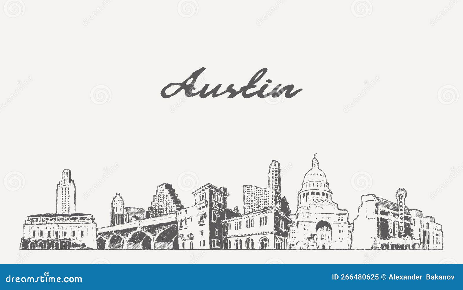 Austin Skyline, Texas, USA, Hand Drawn, Sketch Stock Vector ...