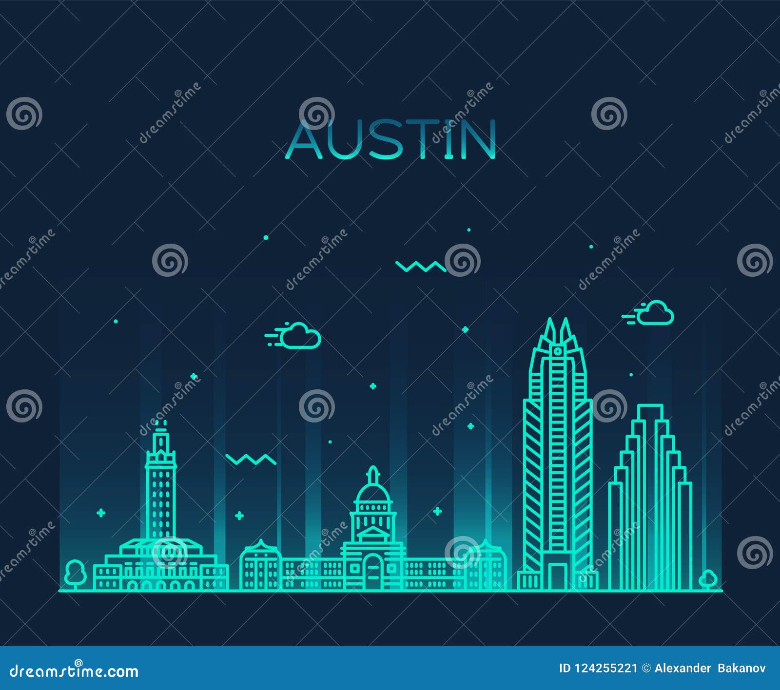 Austin Skyline, Texas, USA. Vector Linear Style Stock Vector ...