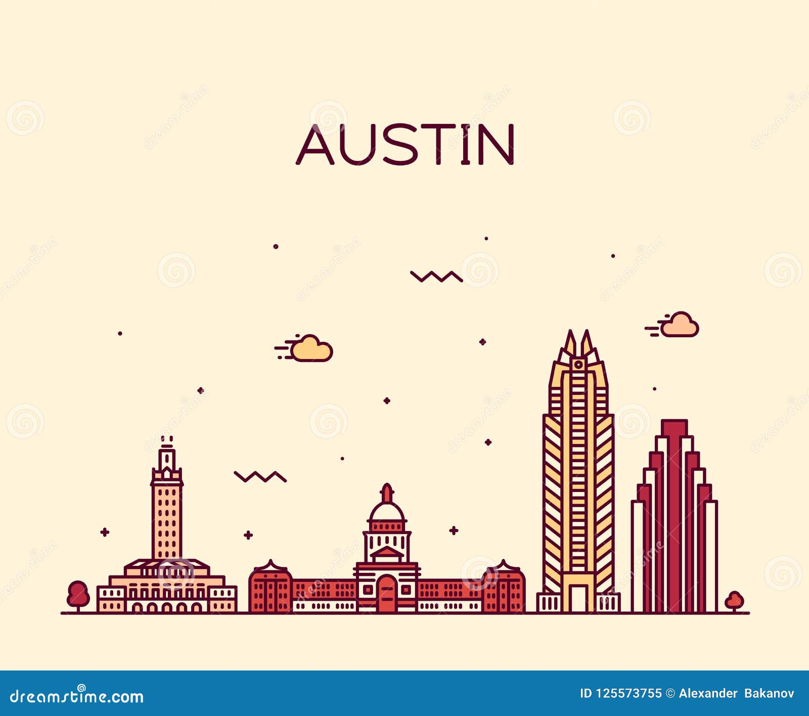 USA Austin Skyline City Gradient Vector Banner | CartoonDealer.com ...