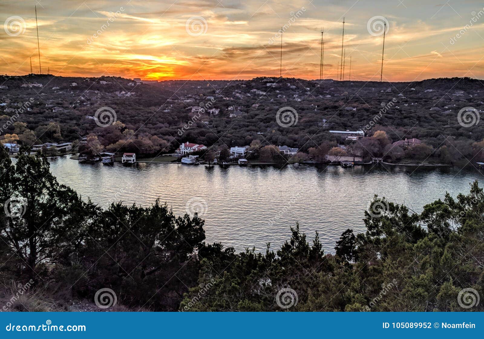 Austin Texas at sunset stock photo. Image of sunset - 105089952