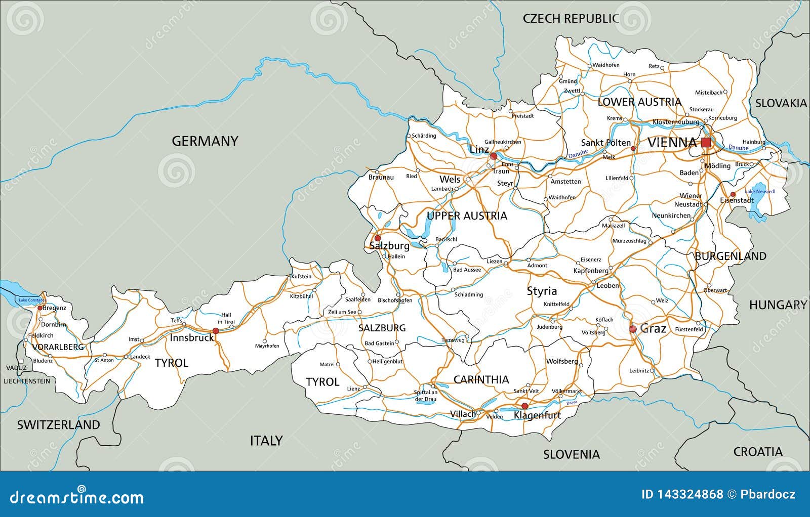 High Detailed Austria Road Map with Labeling. Stock Vector ...
