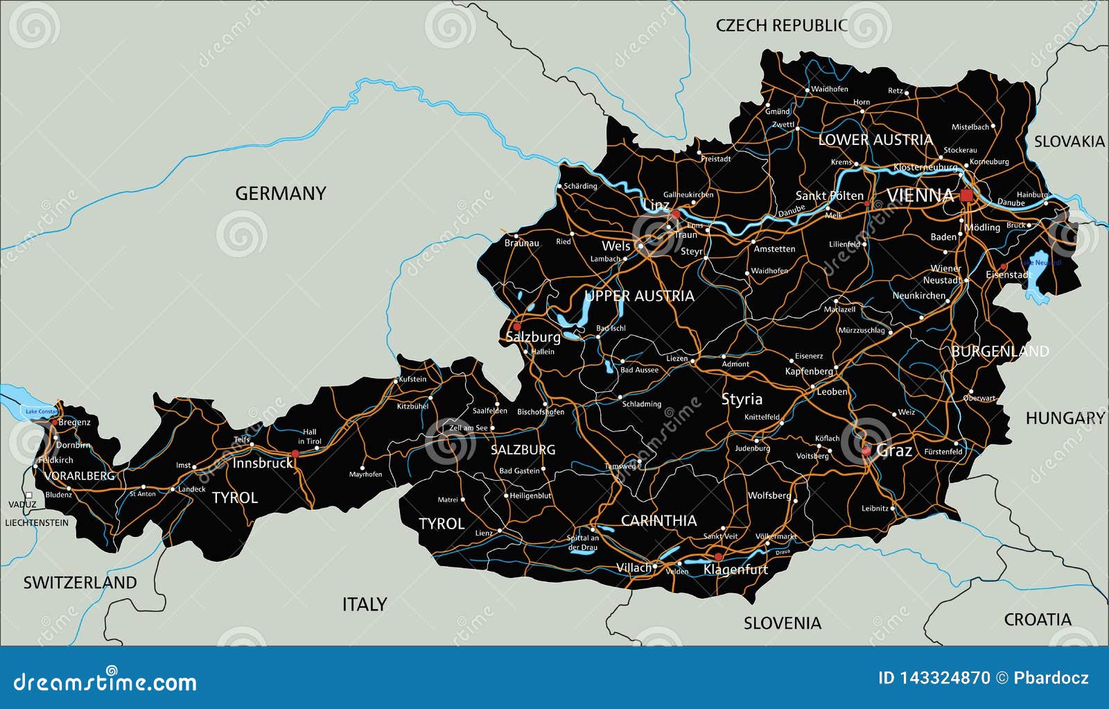 High Detailed Austria Road Map with Labeling. Stock Vector ...