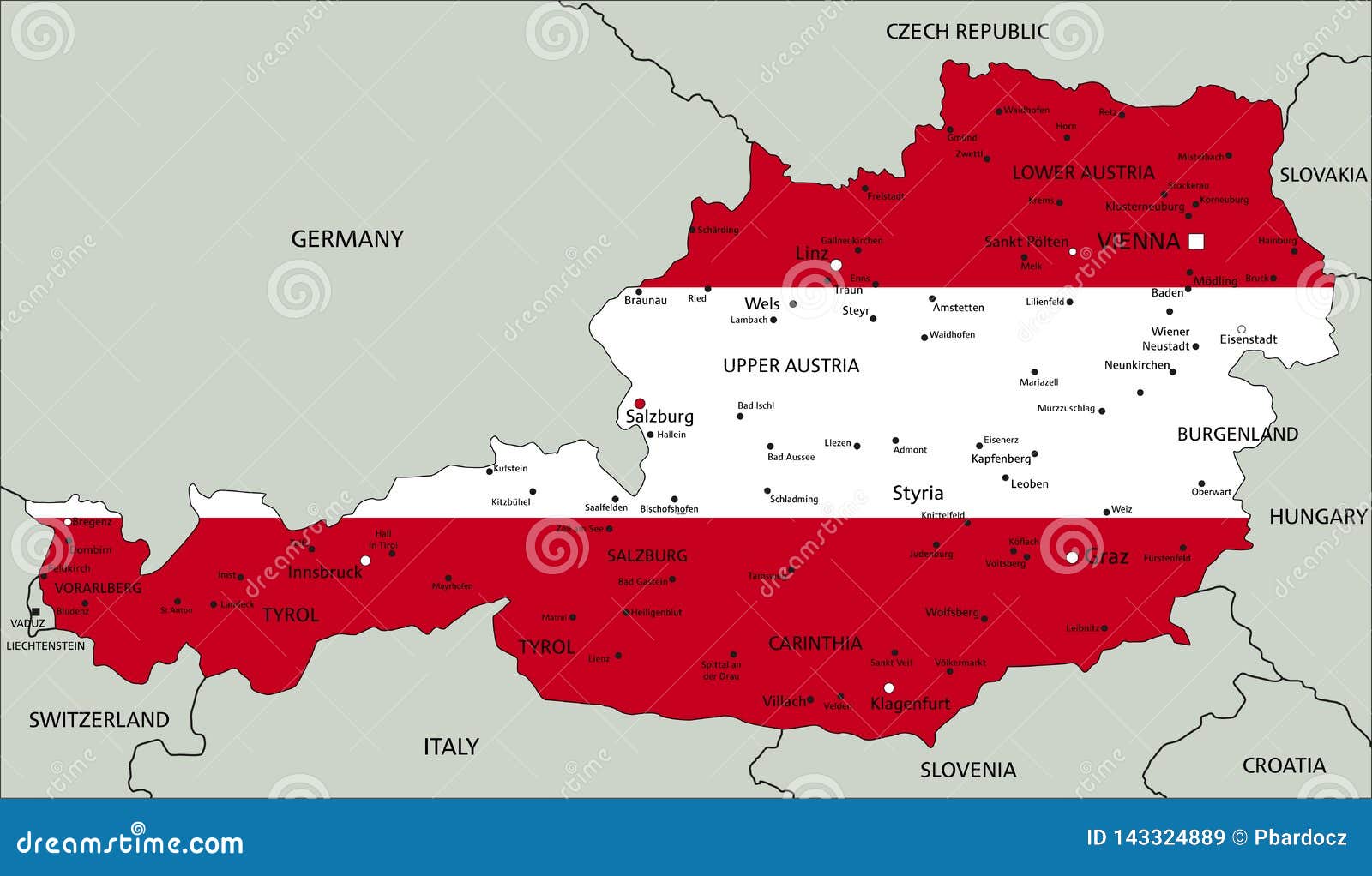 Austria Highly Detailed Political Map with National Flag. Stock Vector ...