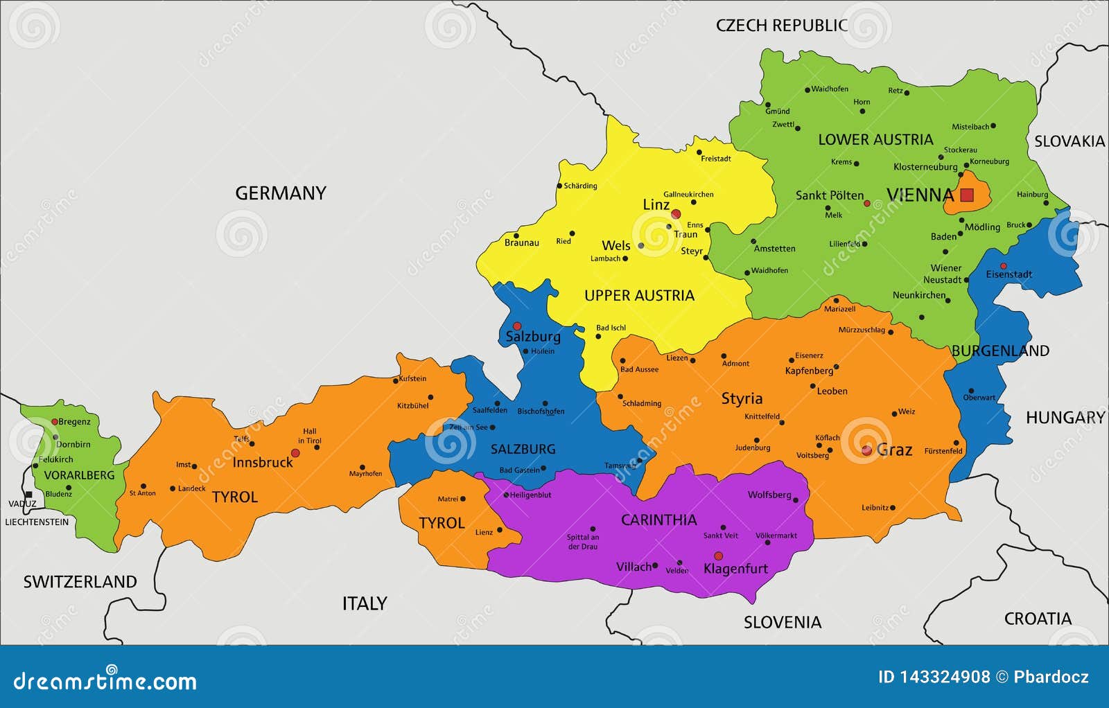 Colorful Austria Political Map with Clearly Labeled, Separated Layers ...