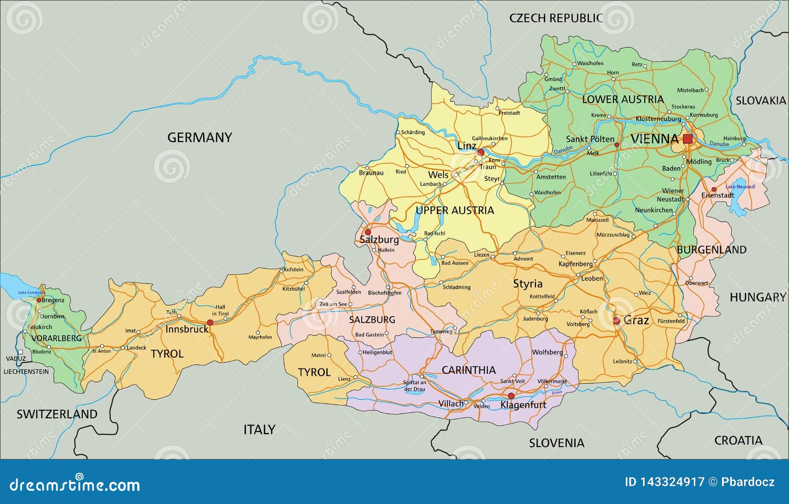 Austria - Highly Detailed Editable Political Map with Labeling. Stock ...