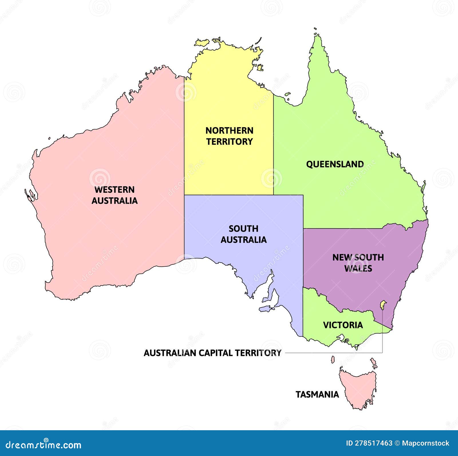 Australia Administrative Map with States. Colored. Vector Stock Vector ...