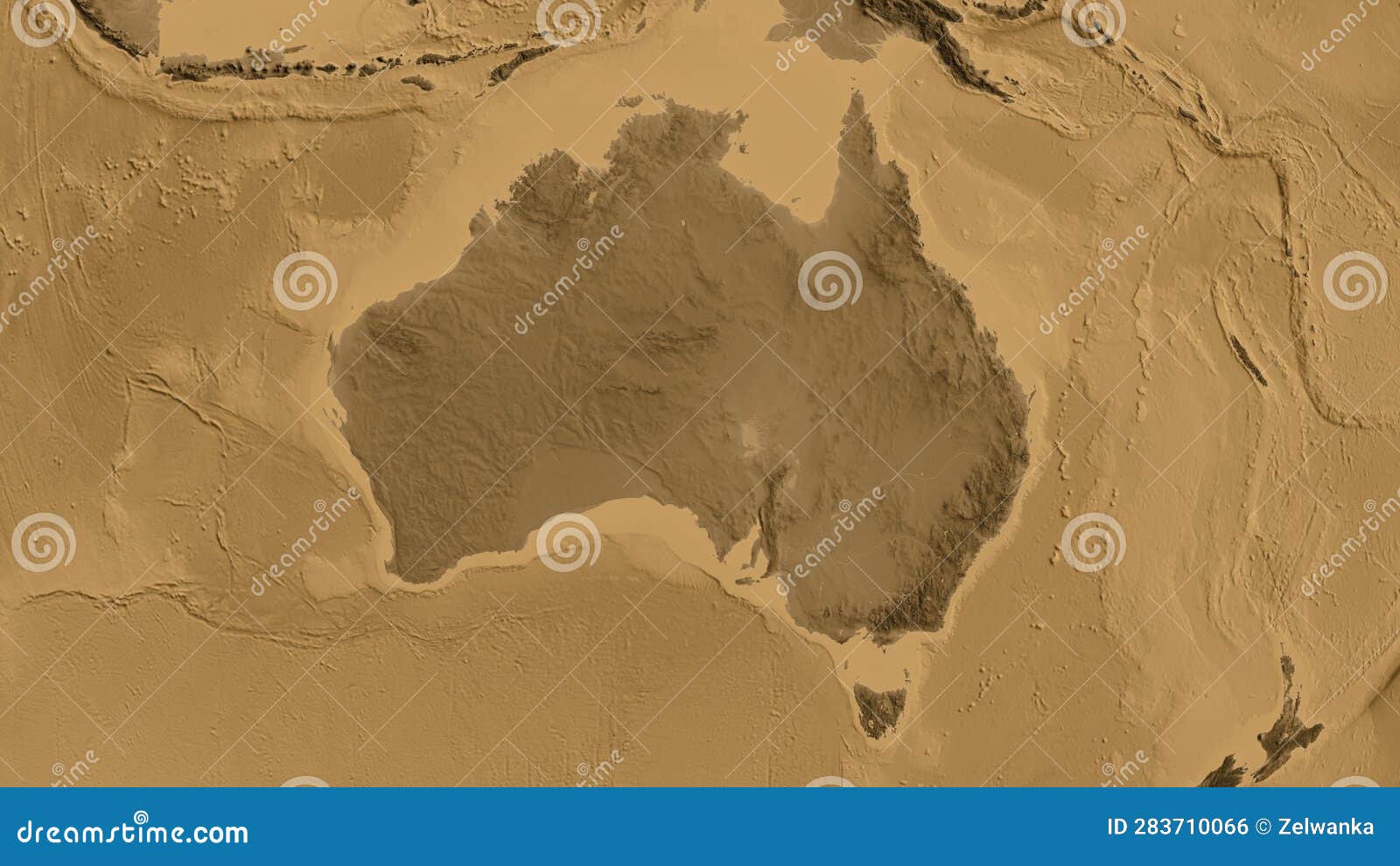 Australia Area. Sepia Elevation Map Stock Illustration - Illustration ...