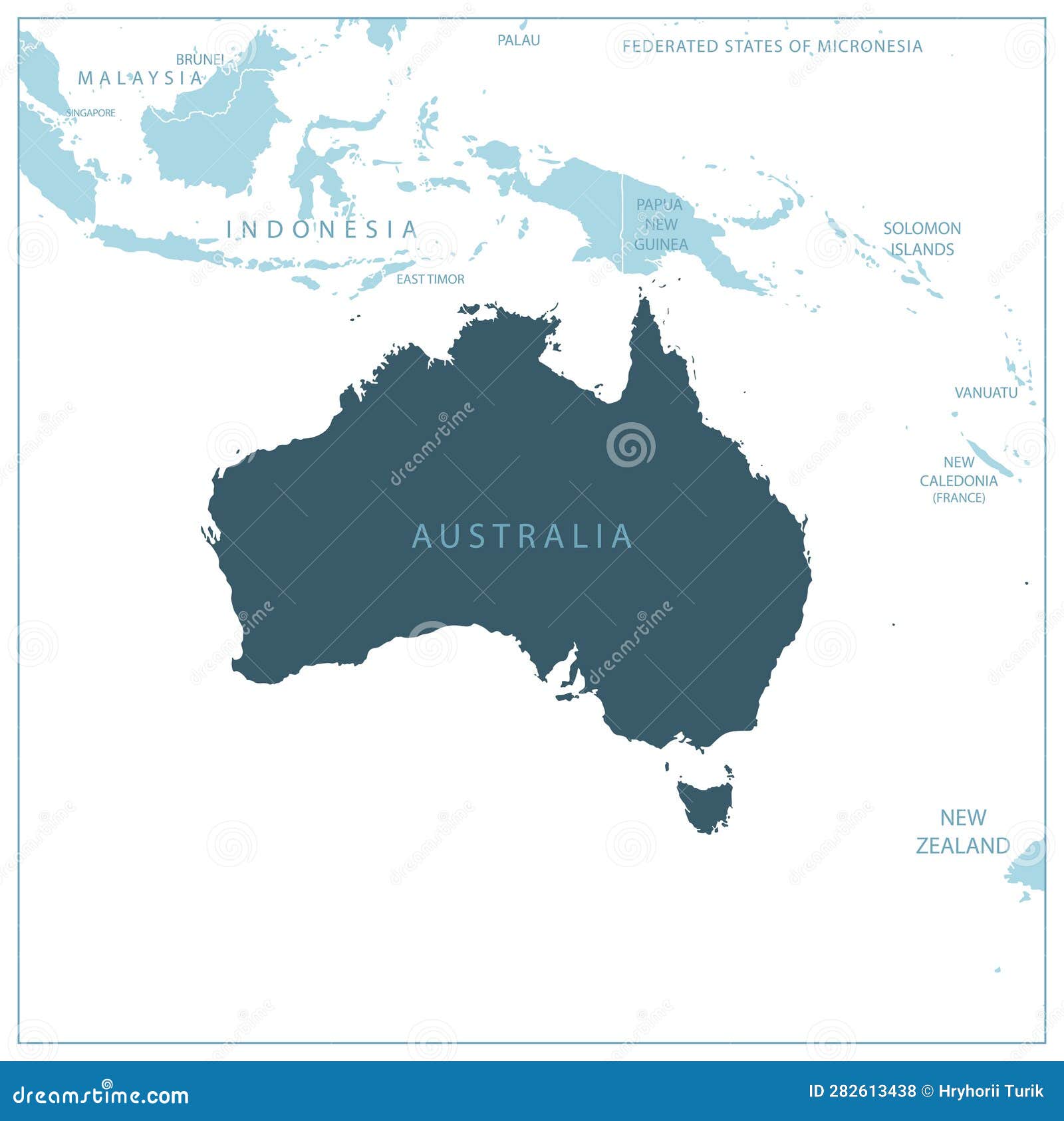 Australia - Blue Map with Neighboring Countries and Names Stock ...
