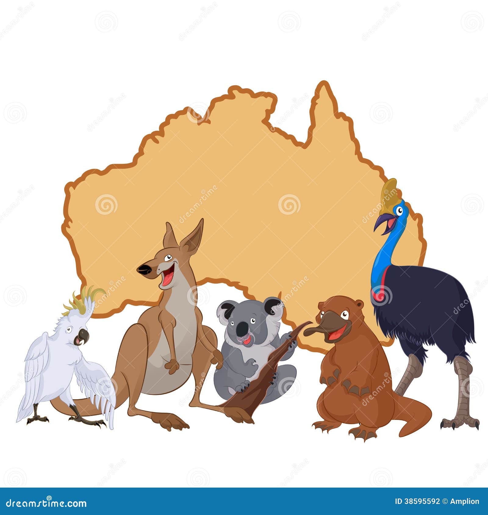 Australia with Cartoon Animals Stock Vector - Illustration of australia ...