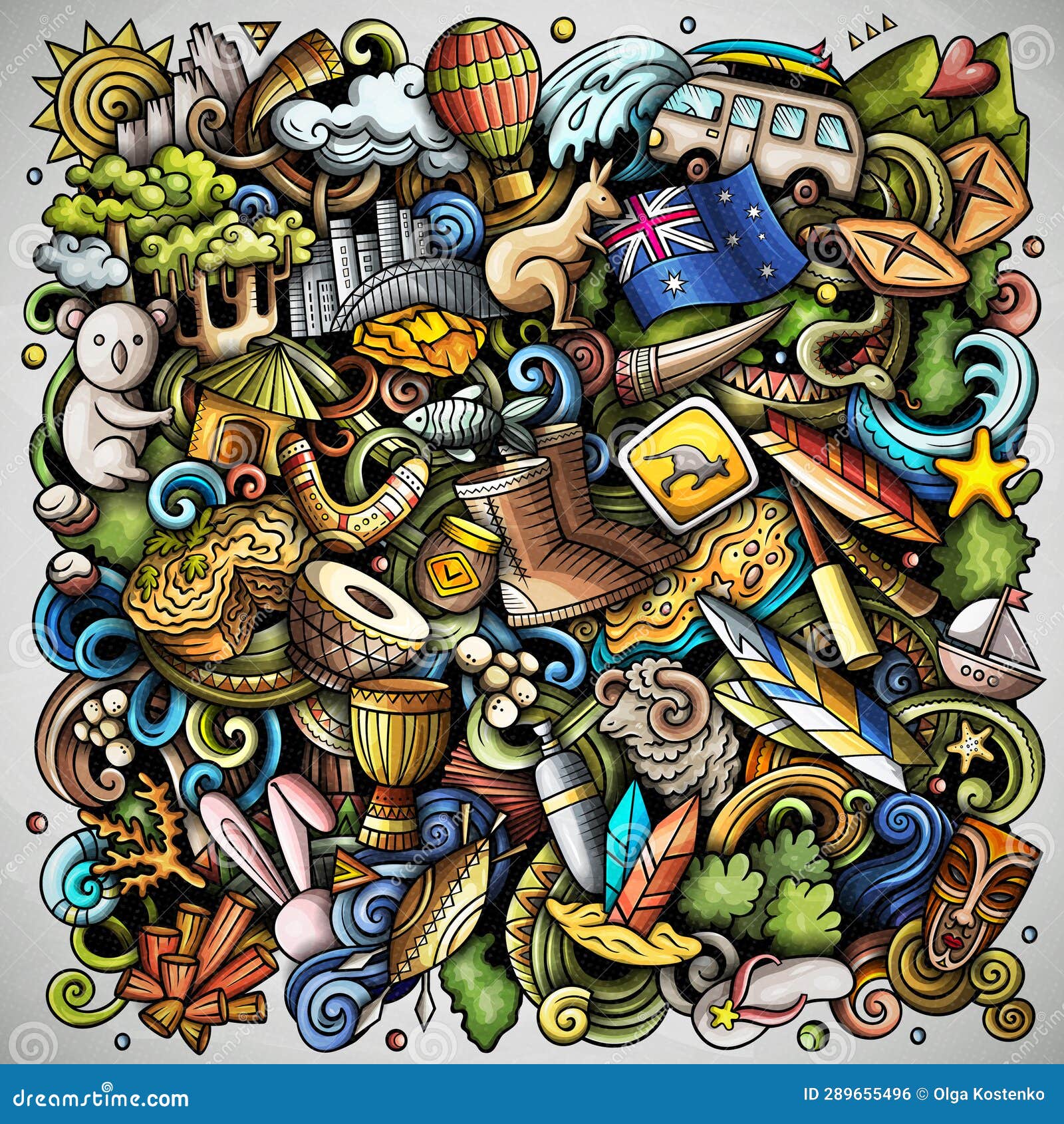 Australia Cartoon Doodle Illustration. Stock Photo - Image of funny ...