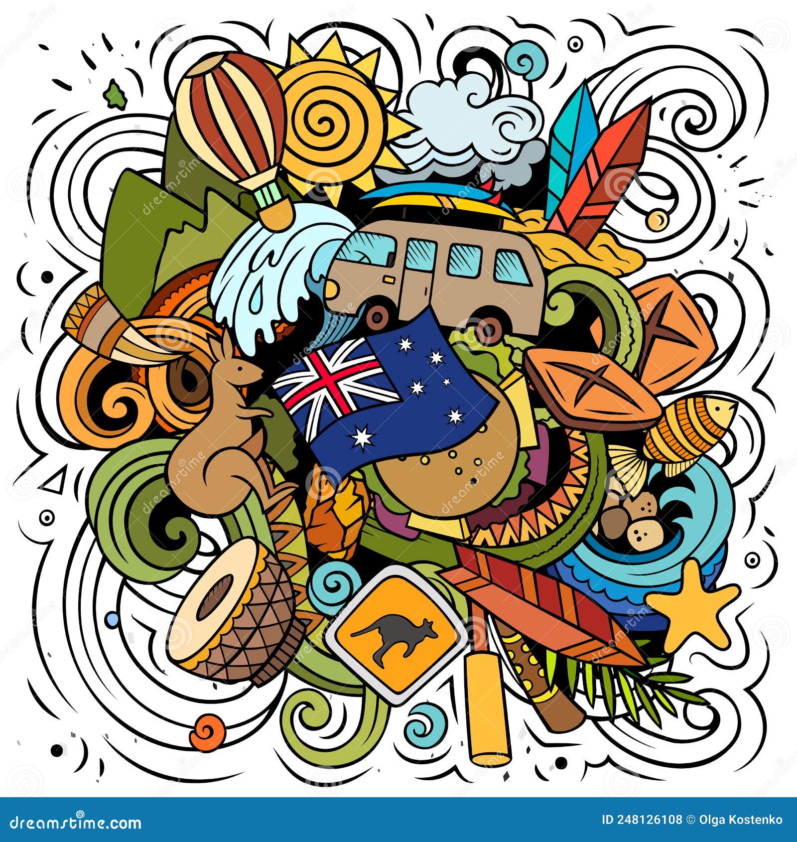 Australia Cartoon Vector Doodle Illustration Stock Vector ...