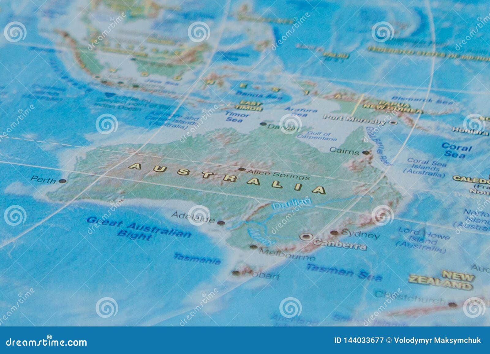 Australia in Close Up on the Map. Focus on the Name of Country Stock ...