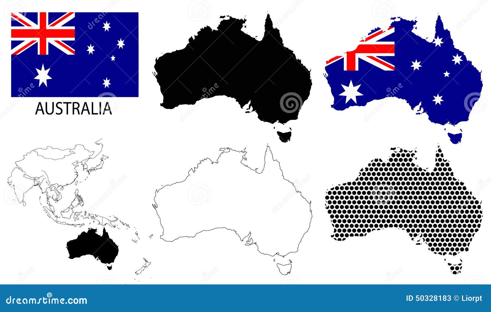 Australia - Contour Maps, National Flag and Asia Map Vector Stock ...